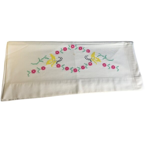 Bedding | Vintage Hand Embroidered Pillowcase White Cotton Floral ...